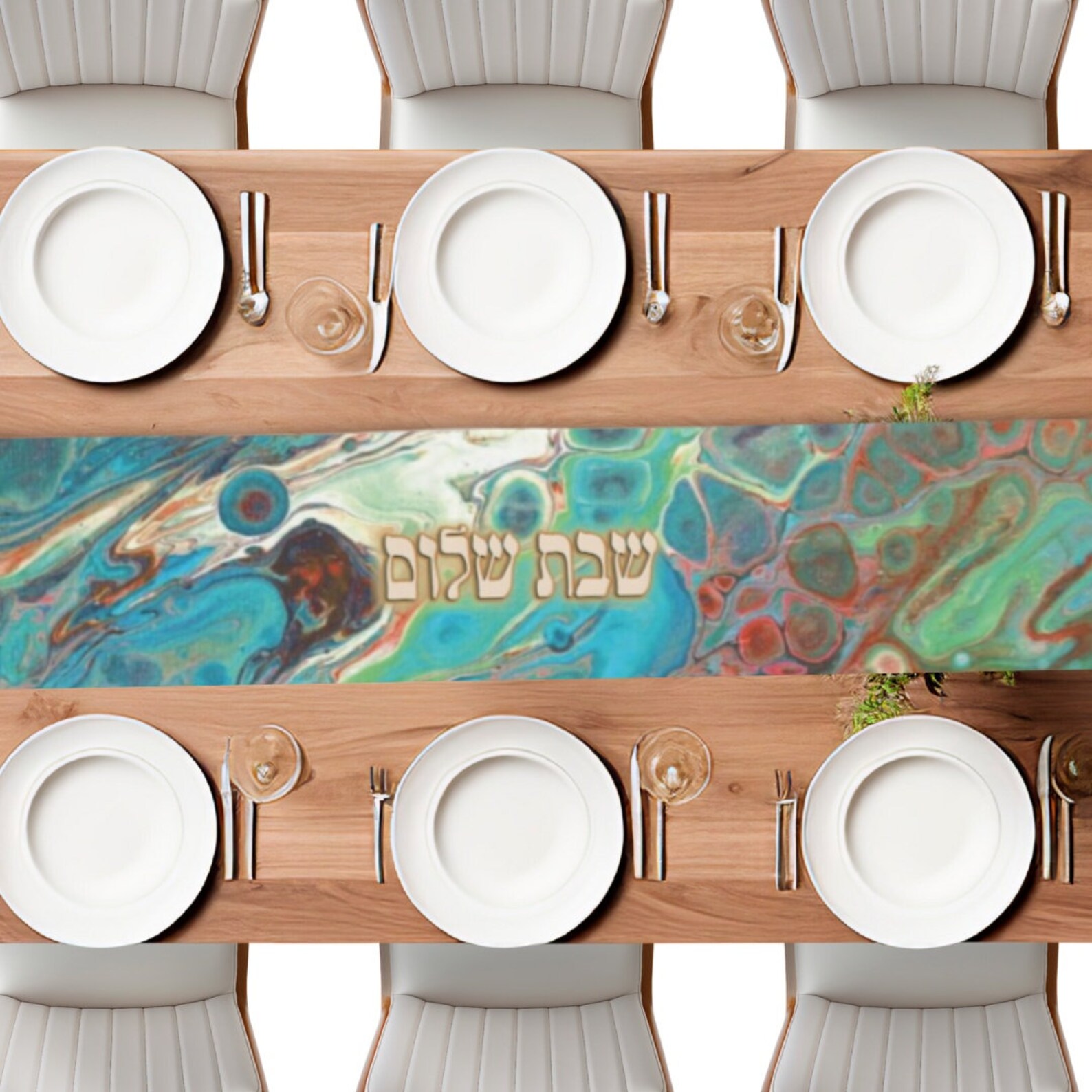 Shabbat Table Runner (Cotton, Poly), Shabbat Shalom Runner, Hebrew gift ...